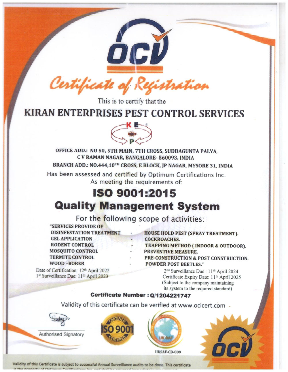 Certified Pest Control Services | Kiran Pest Control
